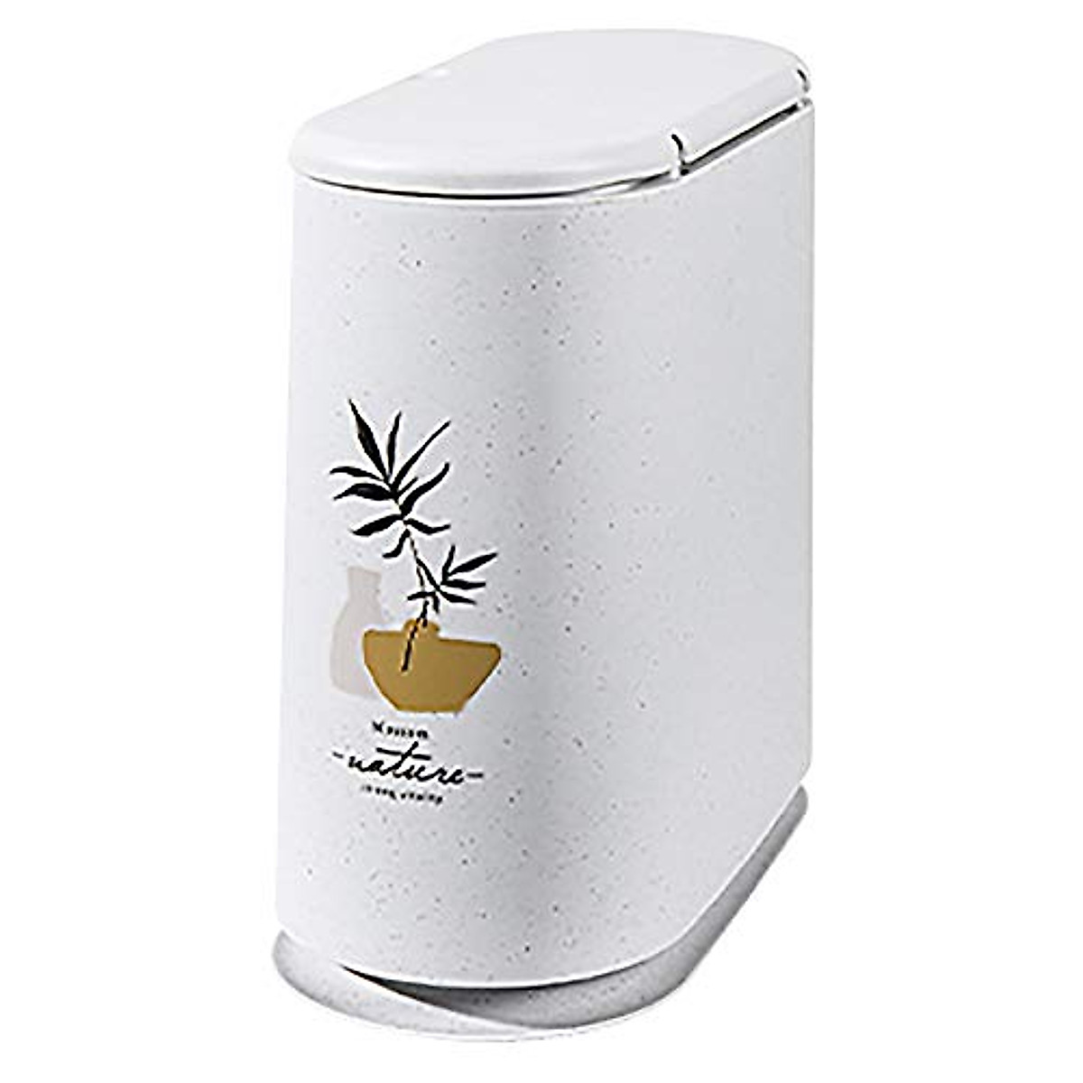 3.2Gal/12.1L Oval Slim Trash Can - Nordic Style Garbage Can with Lid - White Plastic Trash Can w/ Press Top White Lid - Space Saving Kitchen Trash Can w/ Double Barrel Removable Plastic Bin Liner