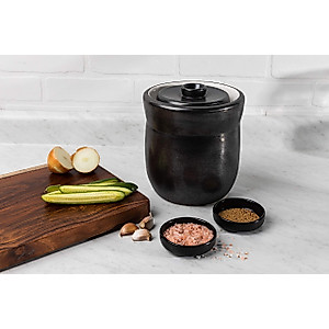 TOMO Fermentation Crock with Weights - Ceramic Sauerkraut Pickling Crock - Stoneware Kombucha Brewing (3L)