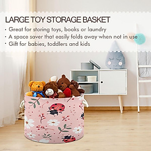 SDMKA Lady Bugs on Pink Laundry Basket Extra Large Storage Basket 20" x 14" Blanket Basket Toy Basket Decorative Cotton Rope Handle Laundry Hamper