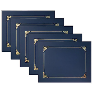 Better Office Products 25 Pack Navy Blue Certificate Holders, Diploma Holders, Document Covers with Gold Foil Border, for Letter Size Paper, 25 Count, Blue