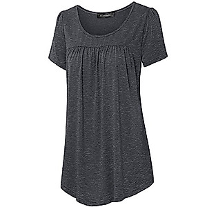 Vinmatto Women's Scoop Neck Pleated Blouse Top Tunic Shirt(3XL,Black)