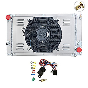 OzCoolingParts 3 Row Core All Aluminum Radiator + 10" Fan w/Louver Shroud + Thermostat/Relay Wire Kit for 1983-1991 1990 Porsche 944 S2 2.5L 2.7L 3.0L l4 MT