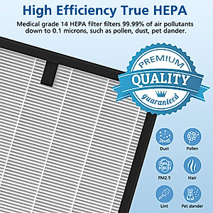 True HP-14 Replacement Filter Compatible with Puro 400 Air Purifier, 3-in-1 True HP-14 Filter Replacement, Grade True HEPA with Activated Carbon Filter, 400 Filter, 2 Pack(Not for HIMOX)