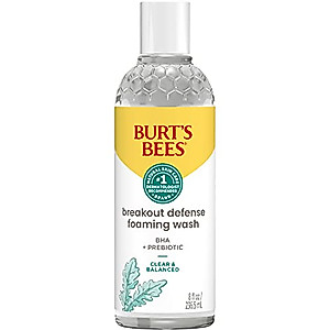 Burt’s Bees Foaming Face Wash, BHA Breakout Defense Cleanser for All Skin Types, Washes Away Impurities & Excess Facial Oil, With a Prebiotic, 8 Oz.