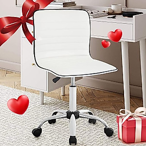 Pazidom Low Back Desk Chair Armless Leather Swivel Office Chair Adjustable Computer Task Chair, Vanity Chair for Makeup Room/Bedroom, White
