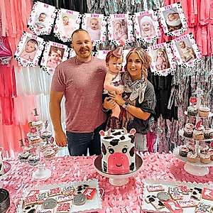 Space Cowgirl 1st Birthday Photo Banner Pink For Girls, Western Disco Monthly Milestone Photograph Bunting Garland, My First Rodeo Birthday Baby Shower Decorations for Baby from Newborn to 12 Months