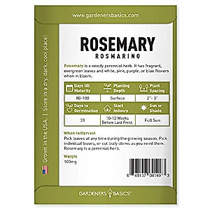 Rosemary Seeds for Planting - It is A Great Heirloom, Non-GMO Herb Variety- Great for Indoor and Outdoor Gardening by Gardeners Basics