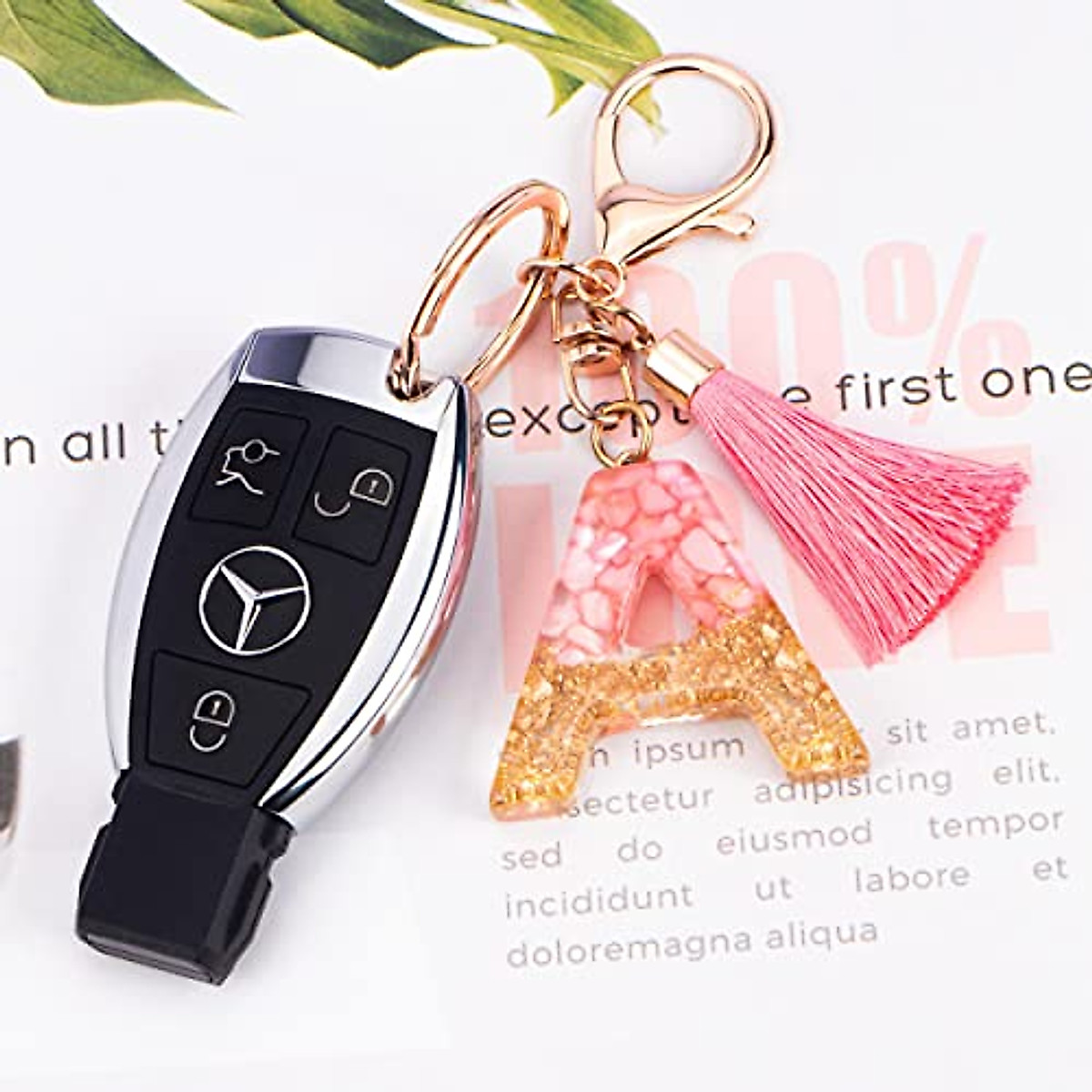 Suweibuke Cute Pink Key Chains for Women Girls, Initial Letter Keychains with Tassel, Charms for Key Purse Handbags Backpacks (Pink-A)