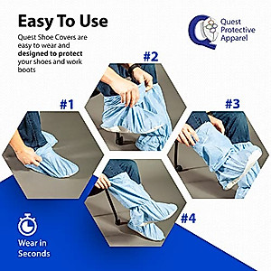 Quest Traction Disposable Boot and Shoe Covers - 18" Tall Non-Slip Protectors - Water and Skid Resistant Boot Covers - Hazmat Shoe Covers - Blue, Large, 3 Pairs