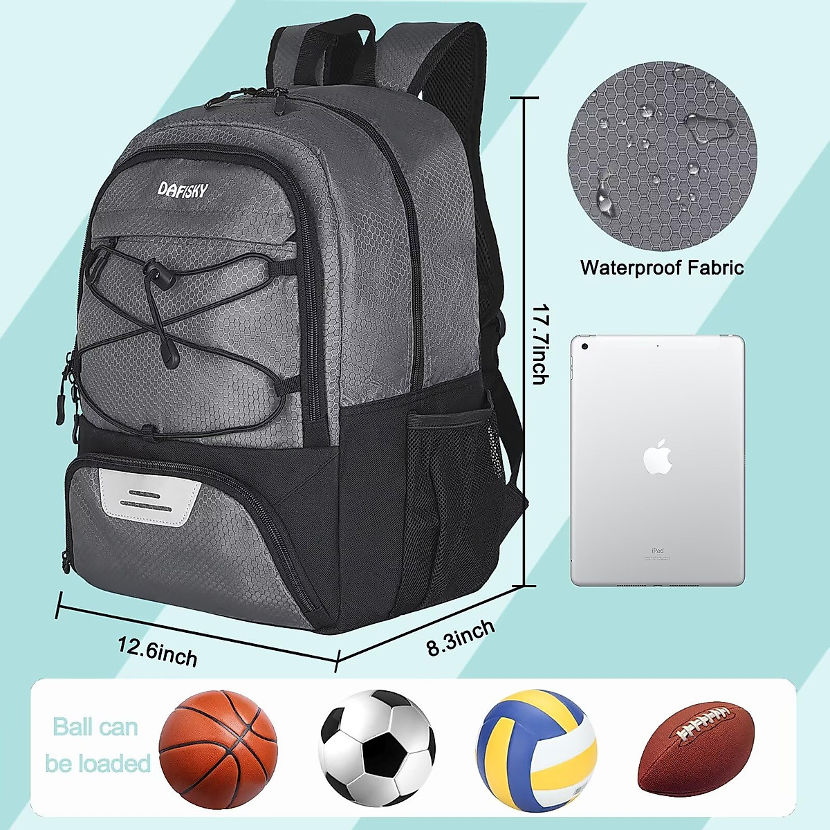 DAFISKY Youth Soccer Backpack - Soccer Bag with Shoes and Ball Compartment Sports Bag for Basketball Volleyball Football, Gray