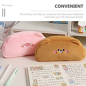 Operitacx Plush Pig Pencil Case: Cute Cartoon Animal Stationery Pen Pouch Travel Cosmetic Makeup Brushed Bag Organizer with Zipper for Teen Girls School Students