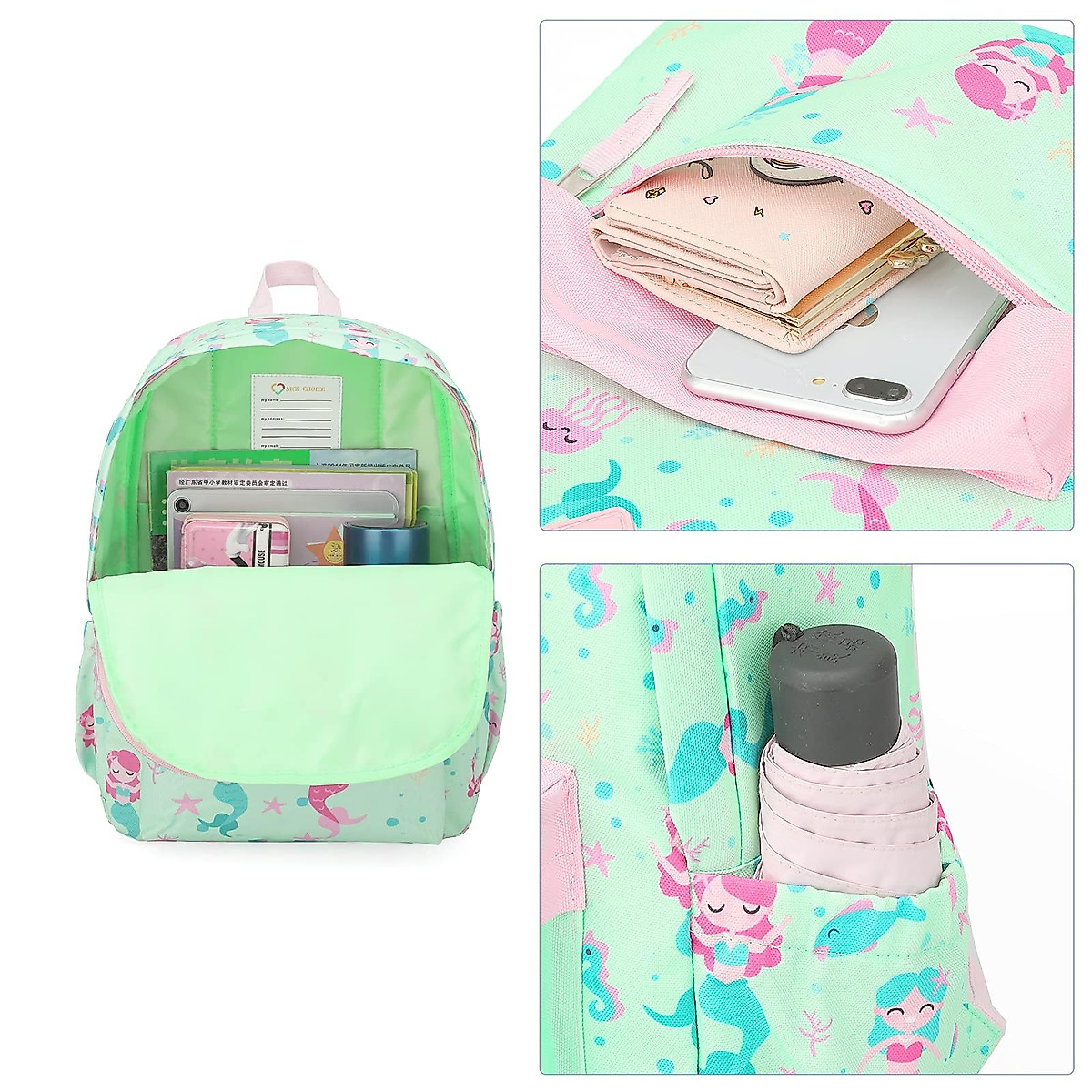 KK CRAFTS Preschool Backpack Kindergarten Little Kid Toddler School Backpacks for Boys and Girls with Chest Strap, Mermaid