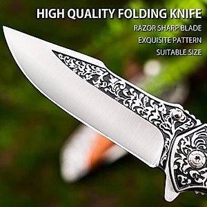 VALHALLA TREANT Pocket Knife, 3.6'' Sharp Blade Pocket Folding Knife, Cool EDC Knife with 3D Retro Embossed Pattern, Classic Pocket Knife For Men, Outdoor Camping Hiking
