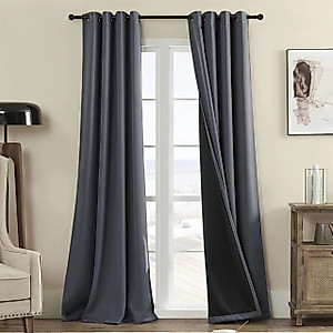 Rutterllow 100% Blackout Curtains 2 Panels, Full Shade 84 Inches Long Complete Drapes for Living Room, Dark Grey Thermal Insulated Bedroom Window Treatment Drapes (Gray, 52 x 84 inch)