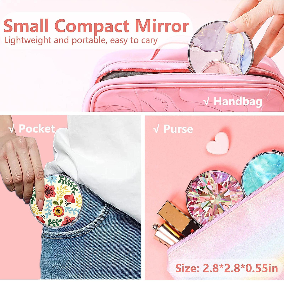 Acedada Compact Mirror, Pocket Mirror, Small Mirror for Purse, Portable Mini Travel Makeup Mirror, Folding Handheld Double-Sided 1x/2x Magnifying Compact Mirror for Women Girls - Eye