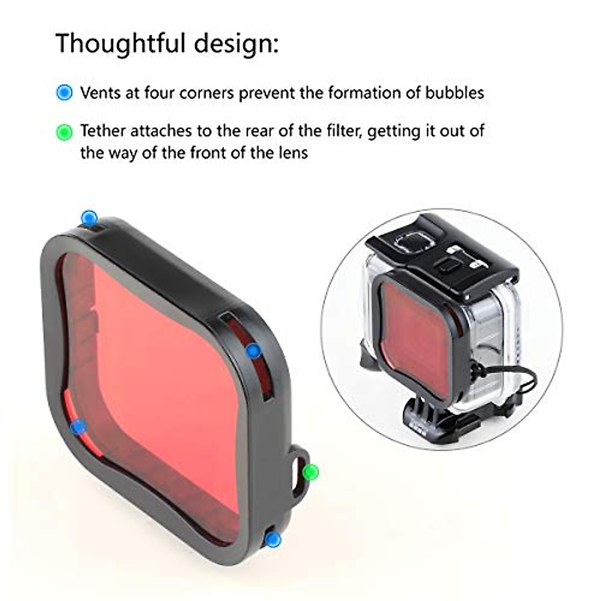 Underwater Camera Dive Filters for GoPro Hero 5, 6 and 7 Black Super Suit Waterproof Housing Case in Red, Light Red, and Magenta, Professional Color Correcting Photography Accessory