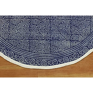 Casavani Indian Handmade Rug Geometric Blue & Beige Cotton Dhurrie Round Area Rug Best Uses For Garden Yoga Mat,Living Room,Kids Room,Bedroom, Bathroom,kitchen 3x3 4x4 3x3 Feet Round