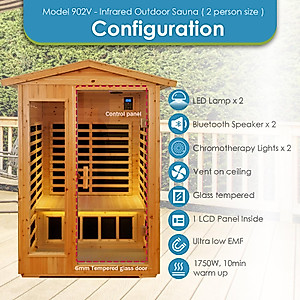 Xmatch Saunas 902V Far Infrared Sauna, Outdoor Wooden Dry Sauna Low EMF (Hemlock Wood, 2-Person Size)