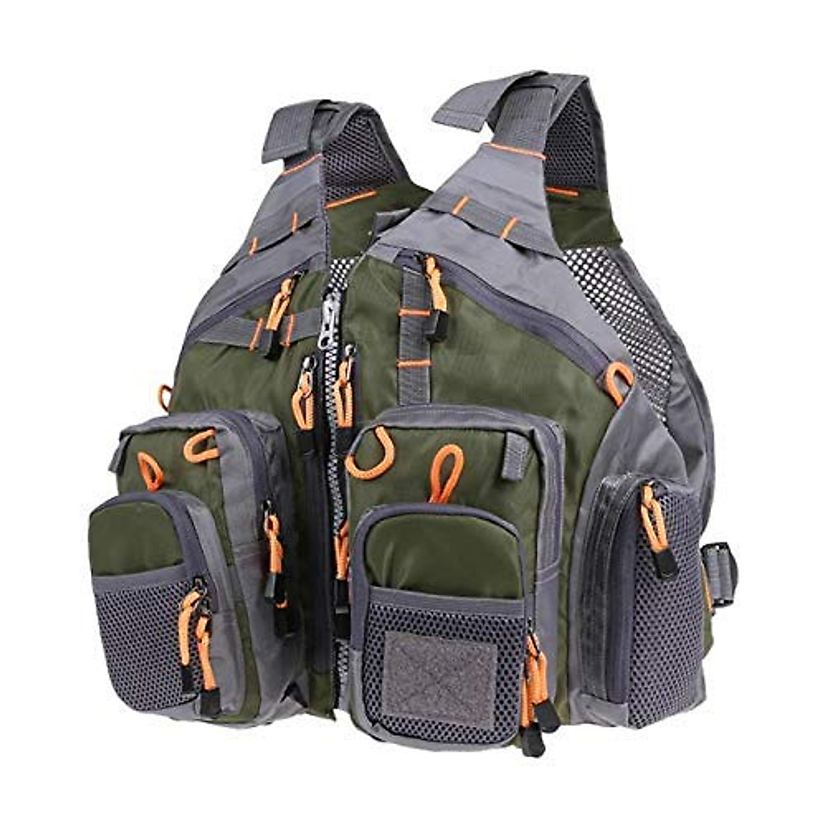 Fly Fishing Vest, Fishing Safety Life Jacket for Swimming Sailing Boating Kayak Floating Multifunction Breathable Backpack for Men and Women Vest/Kayak (Army Green, with Foam)