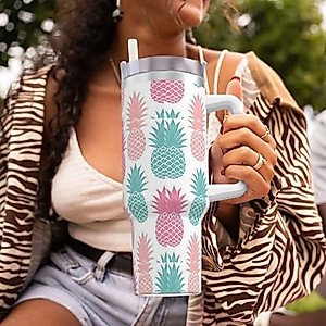 HULIBIN Colored pineapple Print Double Deck Stainless Steel Travel Coffee Cup With Lid 40 Oz Ice Bully Cup