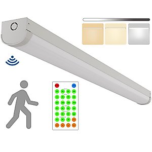 2FT Tri-Level Motion Sensor LED Linear Strip Stairwell Light with Remote 2 Watt CCT Selectable 10W/20W 1250lm/2500lm 3000K/4000K/5000K, IP20, Dimmable 2 Foot Commercial Shop Ceiling Light Fixture, FCC