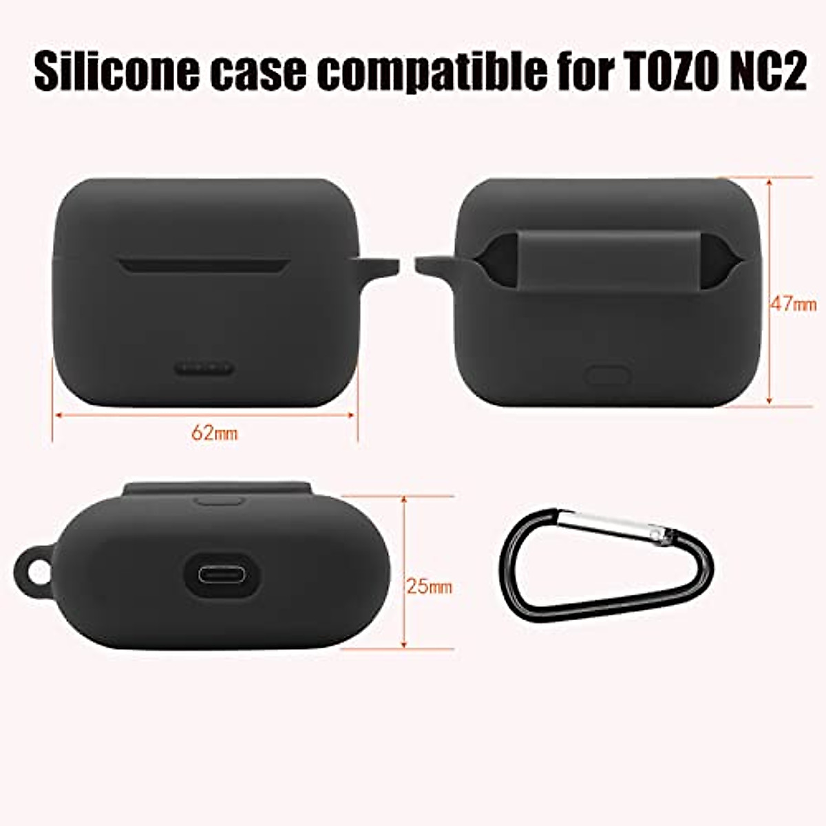 Silicone Case for TOZO NC2 in-Ear Detection Bluetooth Headphones,Premium Soft Skin Cover Shock-Absorbing,Anti-Scratch Protective Case with Keychain,Grey
