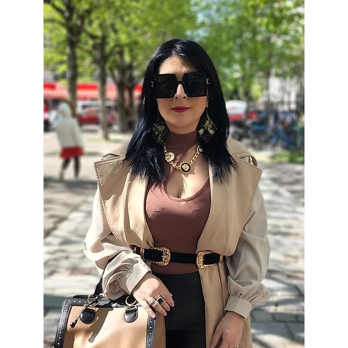 AIEYEZO Oversized Sunglasses for Women Square Fashion Big Large Frame Sun Glasses UV400 Protection (Black/Grey)