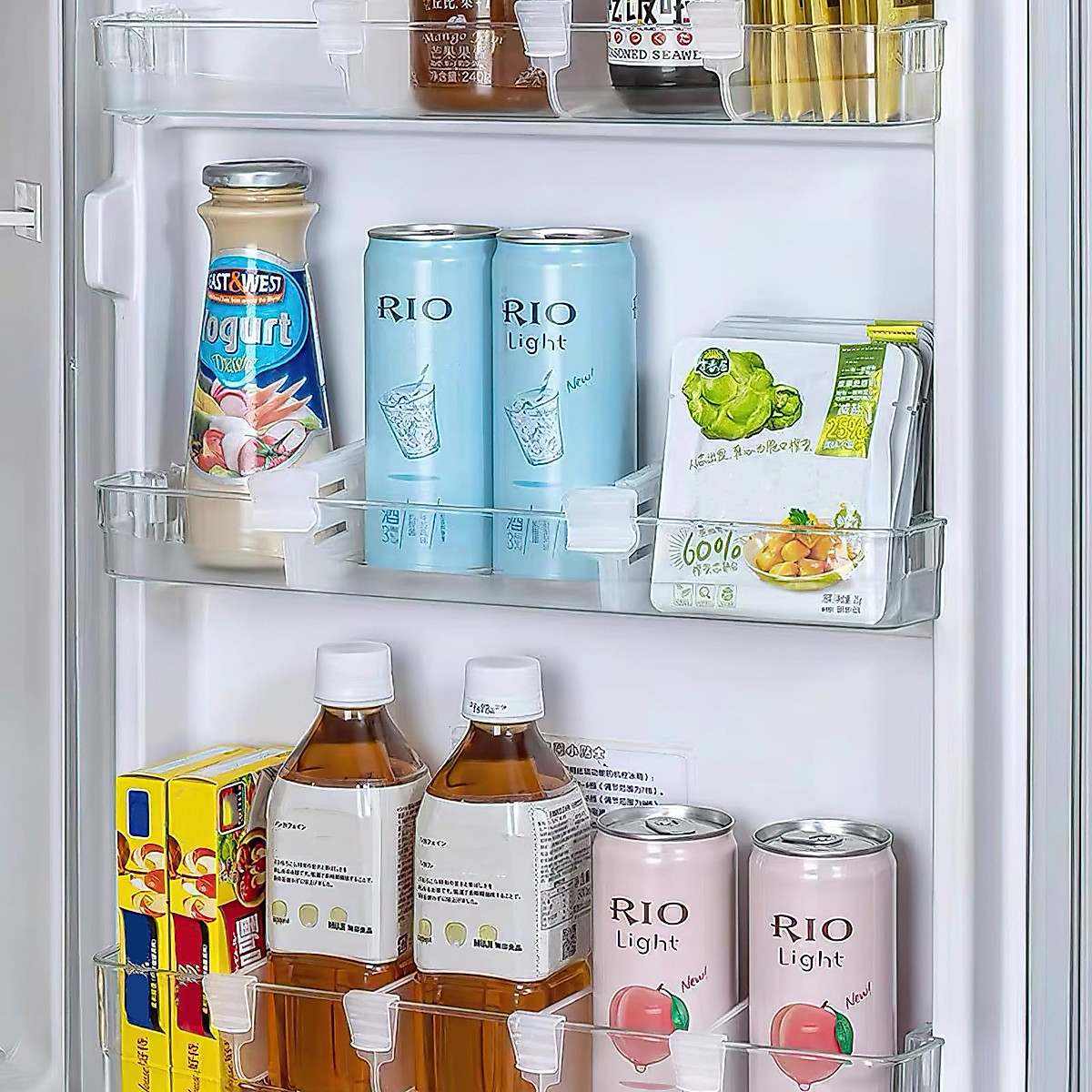 Nokiils 12 Pcs Fridge Door Organizer, Adjustable Snap-on Refrigerator Door Organizer, Fridge Dividers Retractable Separators for Home Kitchen Office Supplies (Transparent), BXFGB-011