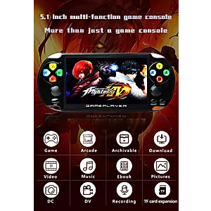 CZT 5.1-inch multi-function video game console color crystal buttons built-in 9600 games MP3MP4 lithium battery game archive AV OUT DV/DC hand-held gaming device (Black)