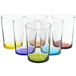 Red Co. Multicolor Large Drinking Glasses for Water, Juice and Cocktails, 16 Ounce - Set of 6