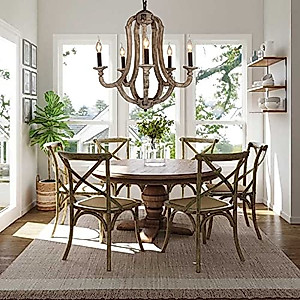 DOCHEER Farmhouse Vintage 5-Light Wood Chandeliers, Rustic Kitchen Wooden Chandelier Foyer Lighting for Dining Room, Living Room, Island, Bedrooms, Hallway,Entryway