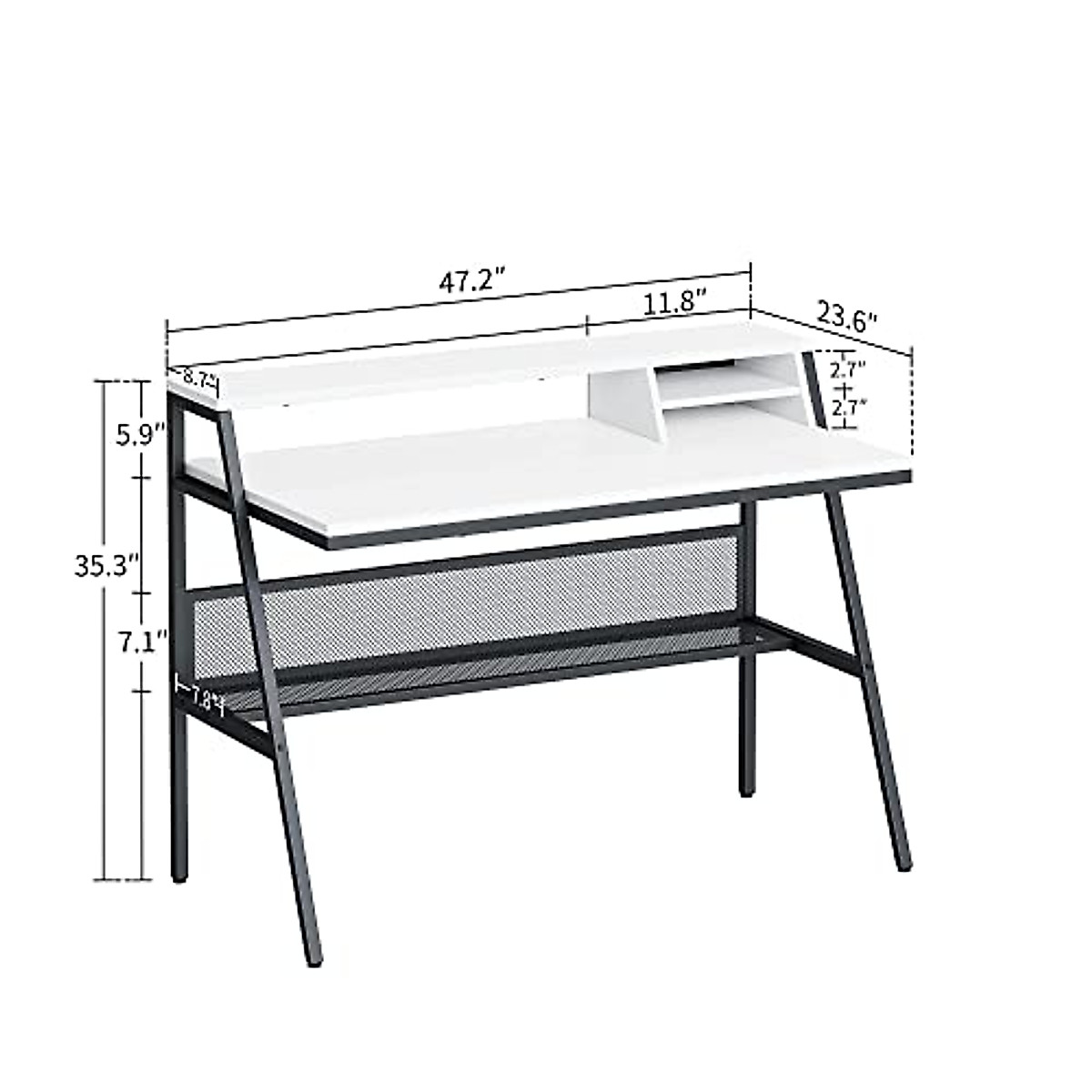 CubiCubi Computer Desk with 2 Storage Drawers, Home Office Writing Desk, Study Table for Small Space, (White, Storage Shelves)