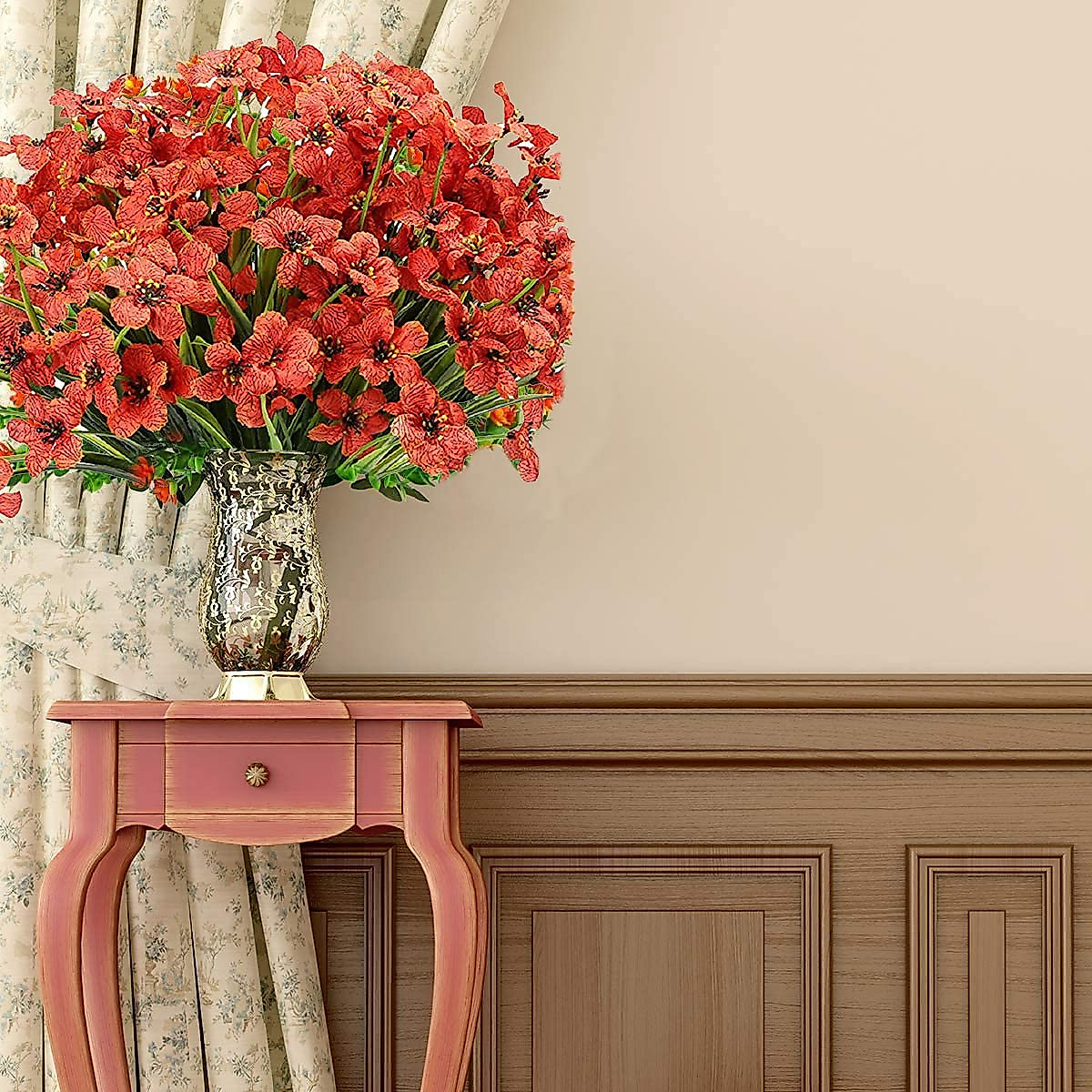 TUBULTHK Upgraded 10 Bundles Artificial Flowers, UV Resistant Fake Flowers No Fade Greenery Faux Plastic Fall Flowers