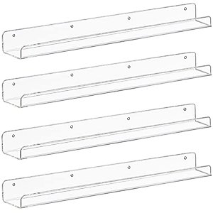 Weiai Clear Acrylic Shelves 24 inches, Floating Wall Bookshelf for Kids, Transparent Book Shelf Ledge for Wall, Set of 4