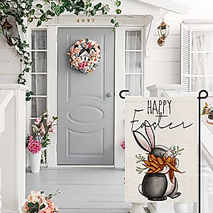 Happy Easter Bunny Garden Flag 12x18 Inch Burlap Double Sided Outside, Easter Carrot Sign Yard Outdoor Decoration DF216