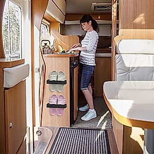 Wall Mounted Shoe Storage Rack - 4Pack Adjustable Shoes Organizer Holder for Wall Door Rv Camper Shoe Holder with Sticky Hanging Strips (Black)