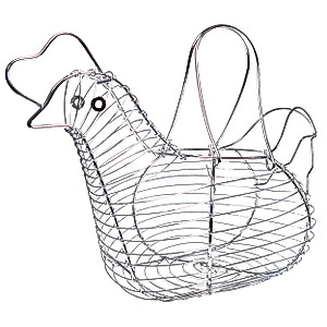 Simple and Neat Chrome Steel Wire Egg Basket with Handle, Holds 15-20 Eggs, Medium Size
