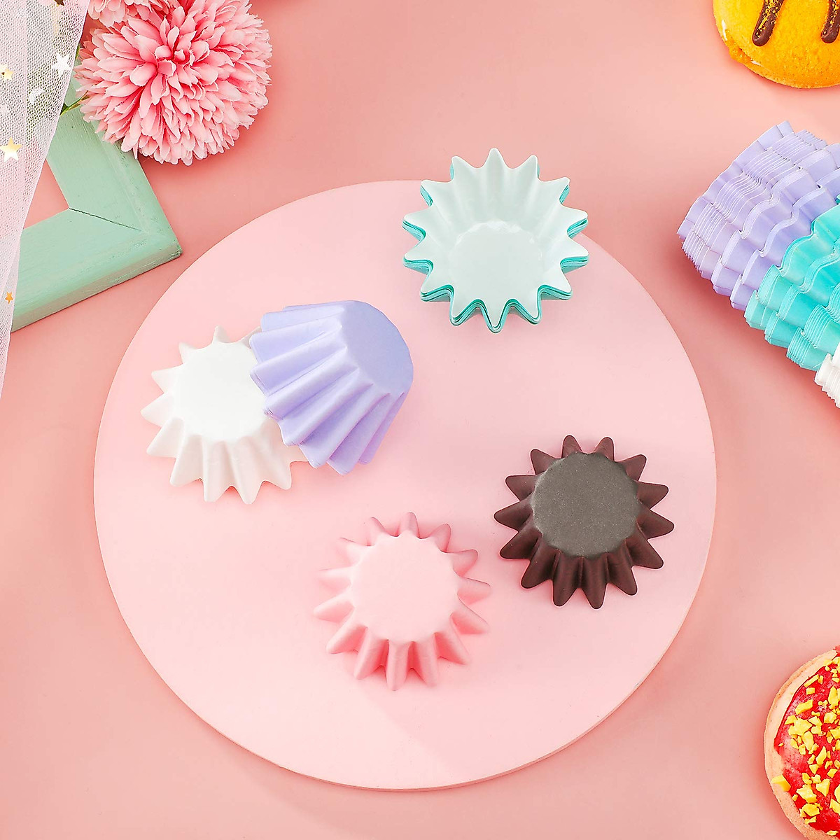 200 Count Mini Wave Cupcake Liners Flared Cupcake Baking Cups Wrappers Paper Greaseproof Brioche Mold Odorless Muffin Liners Wraps Muffin Case Trays for Party Decorations (Colorful)