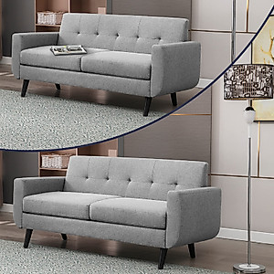 ZAFLY 68" Loveseat with Button Tufed Upholstered 5.9" Cushion, Comfy Fabric Sofa Couch Wooden Legs, and Padded Seat for Living Room, Bedroom，Apartment, Office(Light Gray)