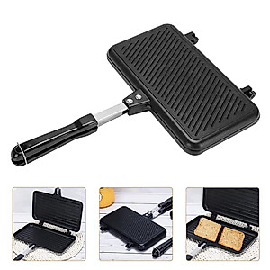 HEMOTON Sandwich Pan Double Side Pancake Breakfast Cooking Skillet Sandwich Baking Bbq Grill Pan Kitchen Breakfast Frying Pans Electric Skillet Maker Knotty Aluminum Snack Clamshell