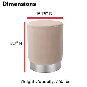 BIRDROCK HOME Round Taupe Velvet Ottoman Foot Stool – Soft Compact Padded Vanity Stool - Great for The Living Room, Bedroom and Kids Room - Small Furniture (Taupe)