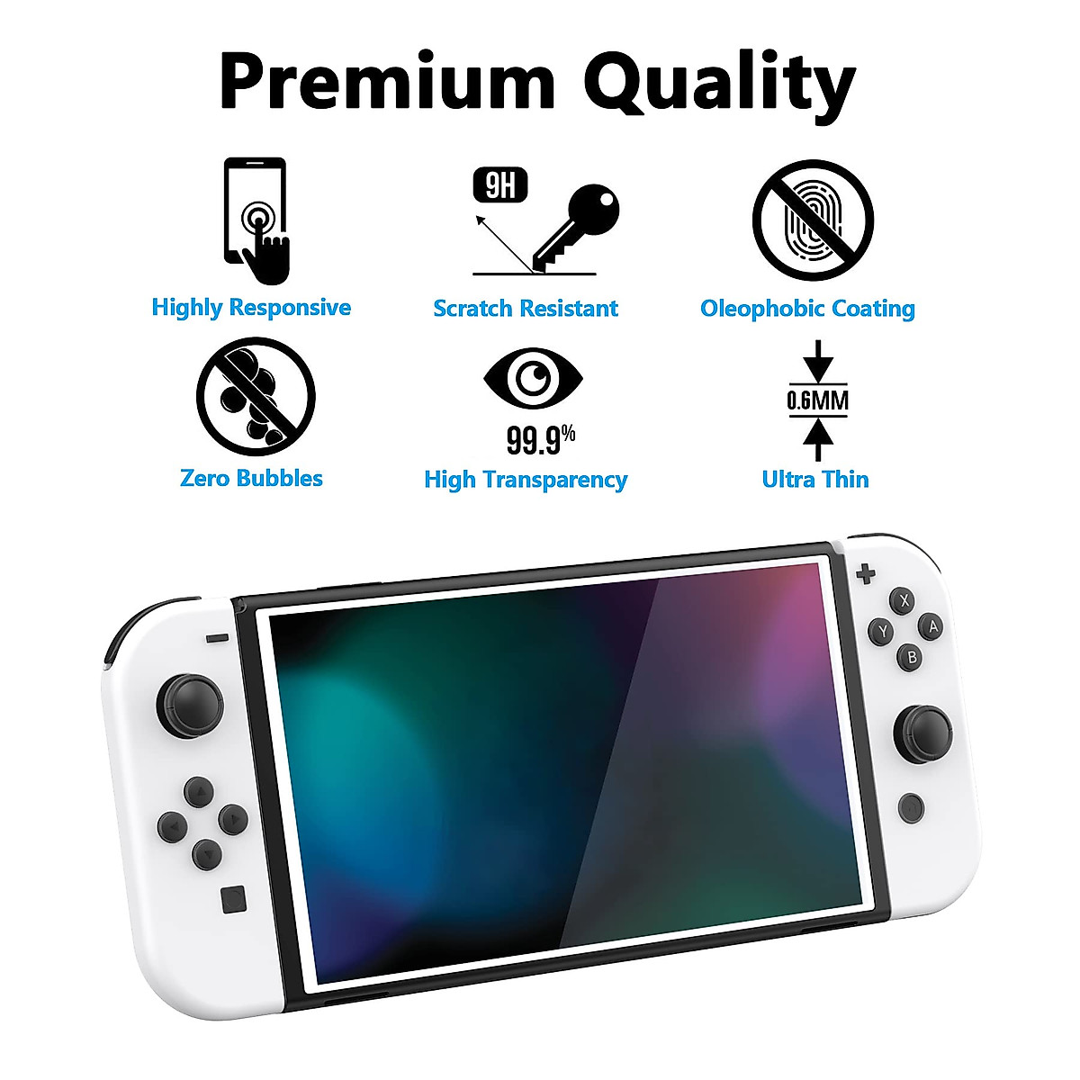 playvital White Border Tempered Glass Screen Protector for Nintendo Switch OLED, Anti-Scratch Transparent HD Clear Protector Film for Switch OLED - 2 Pack Included