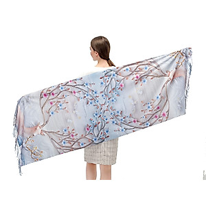 XINYUN Fashion Scarfs for Women with Elk Print Grey Cashmere Shawls and Warps Large Soft Pashmina Blanket Scarf Winter Warm Christmas Gift for Ladies