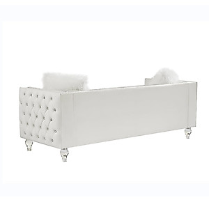 i-POOK 83" 3-Seater Chesterfield Sofa Couch, Tufted Upholstered Sofa with 2 Plush Pillows, Crystal Legs and Nailhead Trim Arms, Diamond Comfy Sofa for Living Room, Office, Guests Room, Beige