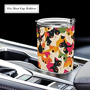 Retro Cartoon Cats Colorful Stainless Steel bottle with straw with Straw Lid travel coffee mug spill proof for Water, Iced Tea or Coffee modern coffee tumbler 20 OZ