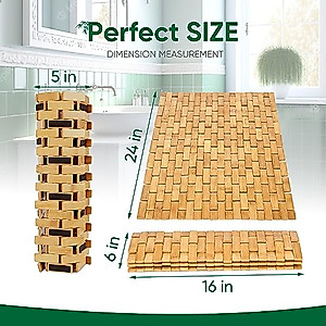 Natural Bamboo Bath Mat, 24 x 16 Inches Non-Slip Bamboo Shower Mat, Waterproof Foldable Wood Bath Mat for Sauna, Spa, Indoor or Outdoor