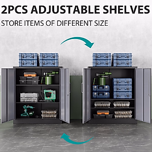 SISESOL Storage Cabinet with Doors and Shelves,Metal Storage Cabinet with Locking Doors,Small Metal Cabinets with Lock,Gray Garage Cupboard for Home Office,Garage,Shop