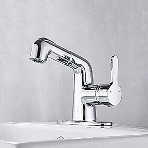 TECKI Kitchen Taps Faucet Chrome Bathroom Faucets Pull Out Bath Basin Faucet Basin Mixer Faucets Deck Brought The Mode with Two Nozzles Where Hot and Cold Water Mixes