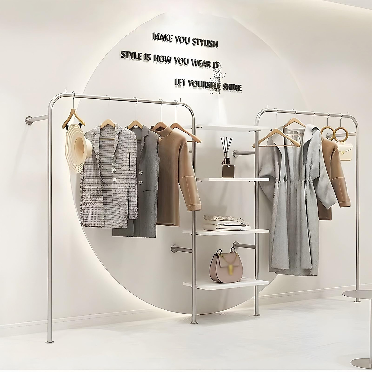 Wall Mount Clothes Rack，Heavy Duty Pipe Clothes Rail Garment Rack With Shelves For Hanging Clothes，Commercial Wedding Dress Display Shelf Clothes Display Rack For Clothing Store ( Size : 300*170cm )