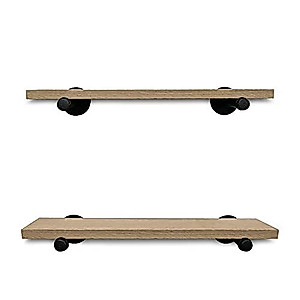 Rustic Farmhouse Reclaimed Wood Shelves | Barnwood Shelves | Set of 2 | 24 Inches (Genuine Salvaged/Reclaimed) | with Black Industrial Pipe Brackets | Made in USA (Ohio) | 24" x 1" x 6"